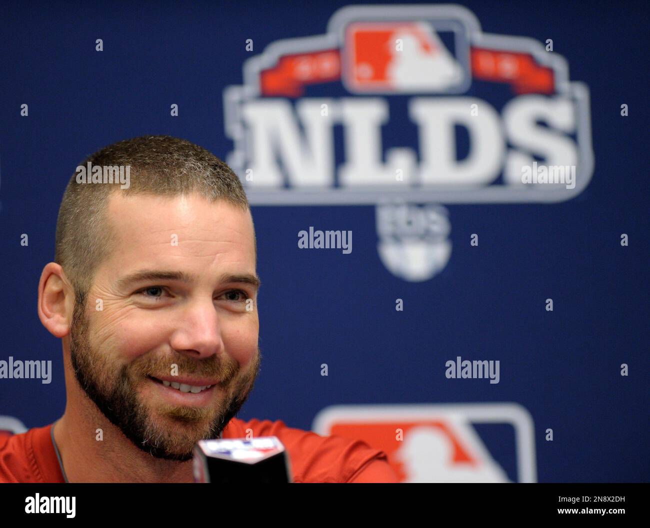St. Louis Cardinals pitcher Chris Carpenter meets with reporters during ...