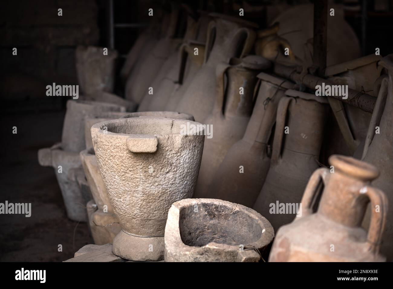 Closup of ancient roman pottery/ceramic containers in Pompeii Stock ...