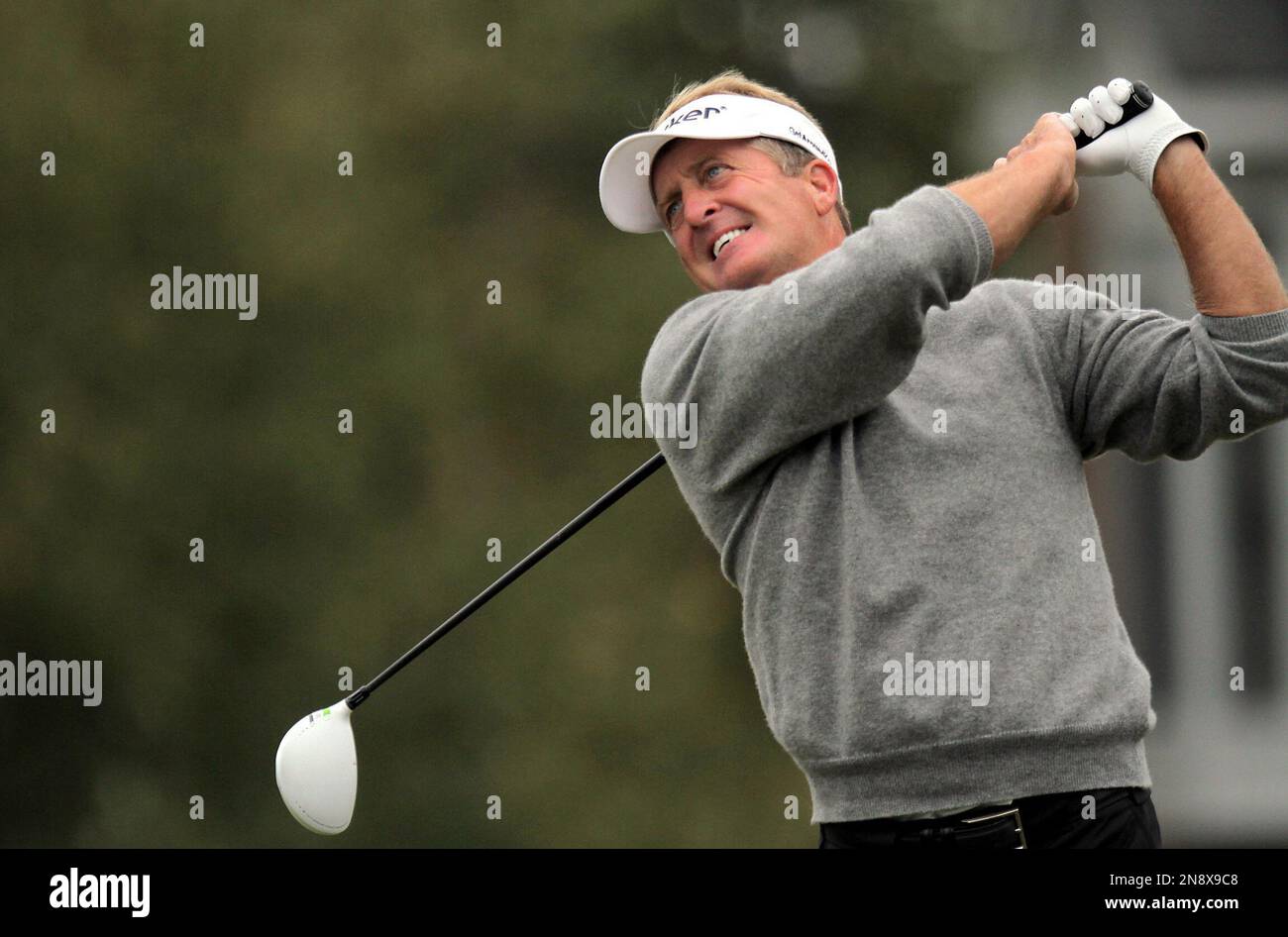 Fred Funk watches his drive from the foutth tee during the final round ...