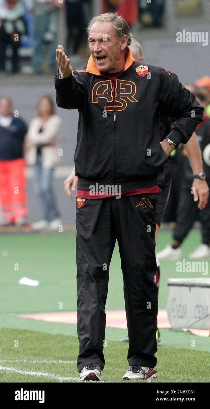 AS Roma coach Zdenek Zeman, of the Czech Republic, gives directions to ...