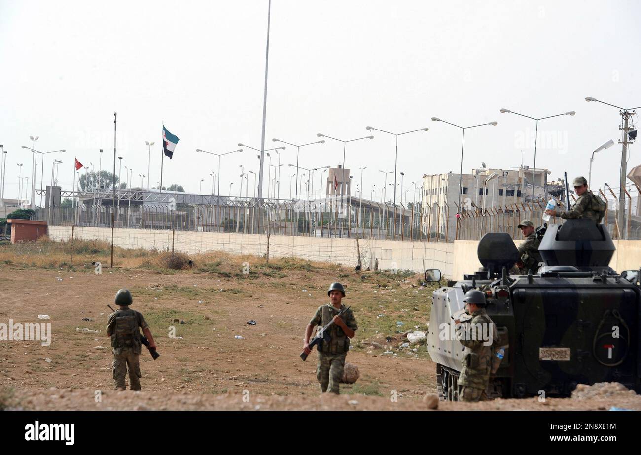 Turkish military station at the border with Syria, across from Syrian ...