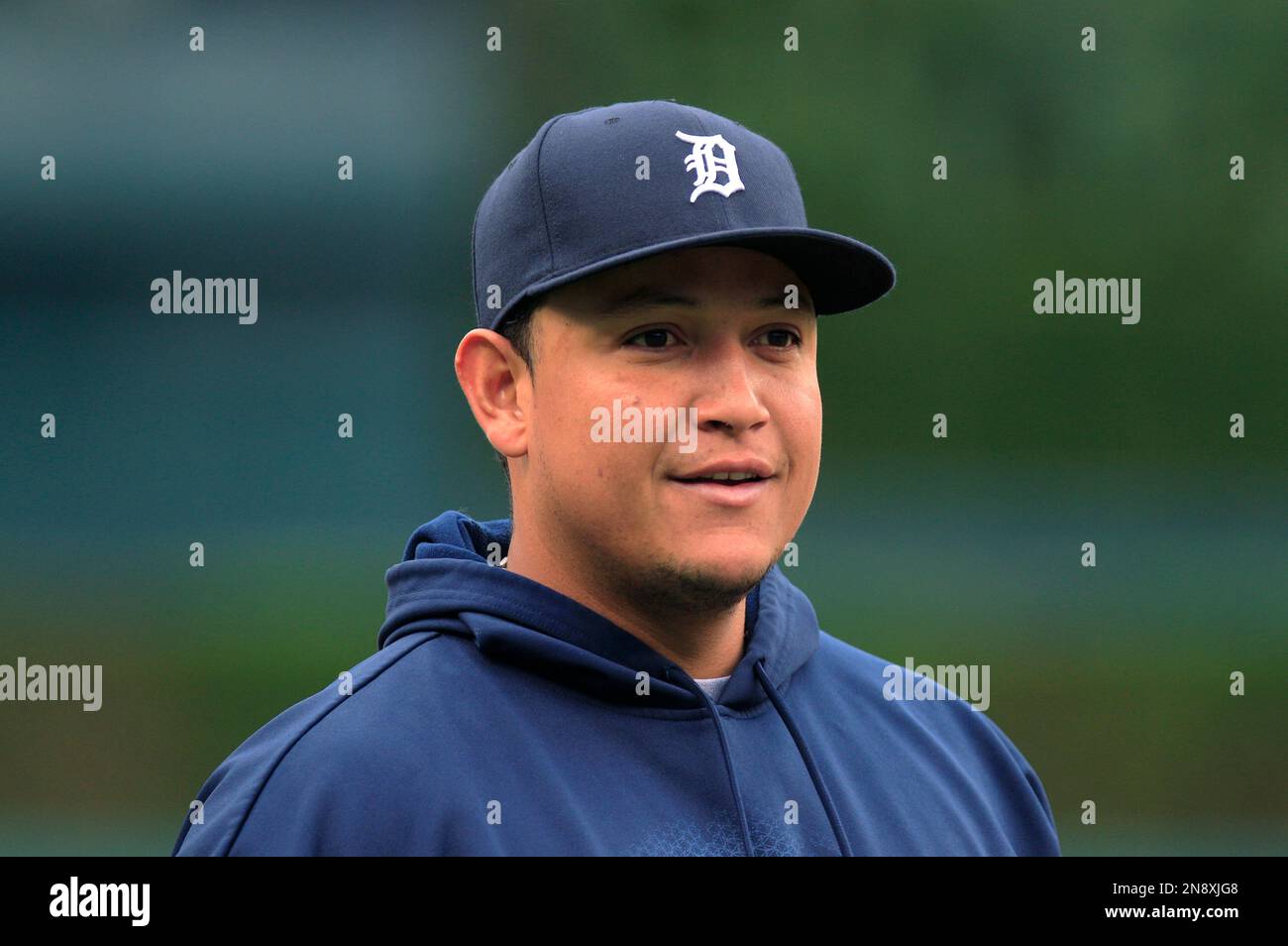 Detroit Tigers third baseman Miguel Cabrera watches batting practice as ...