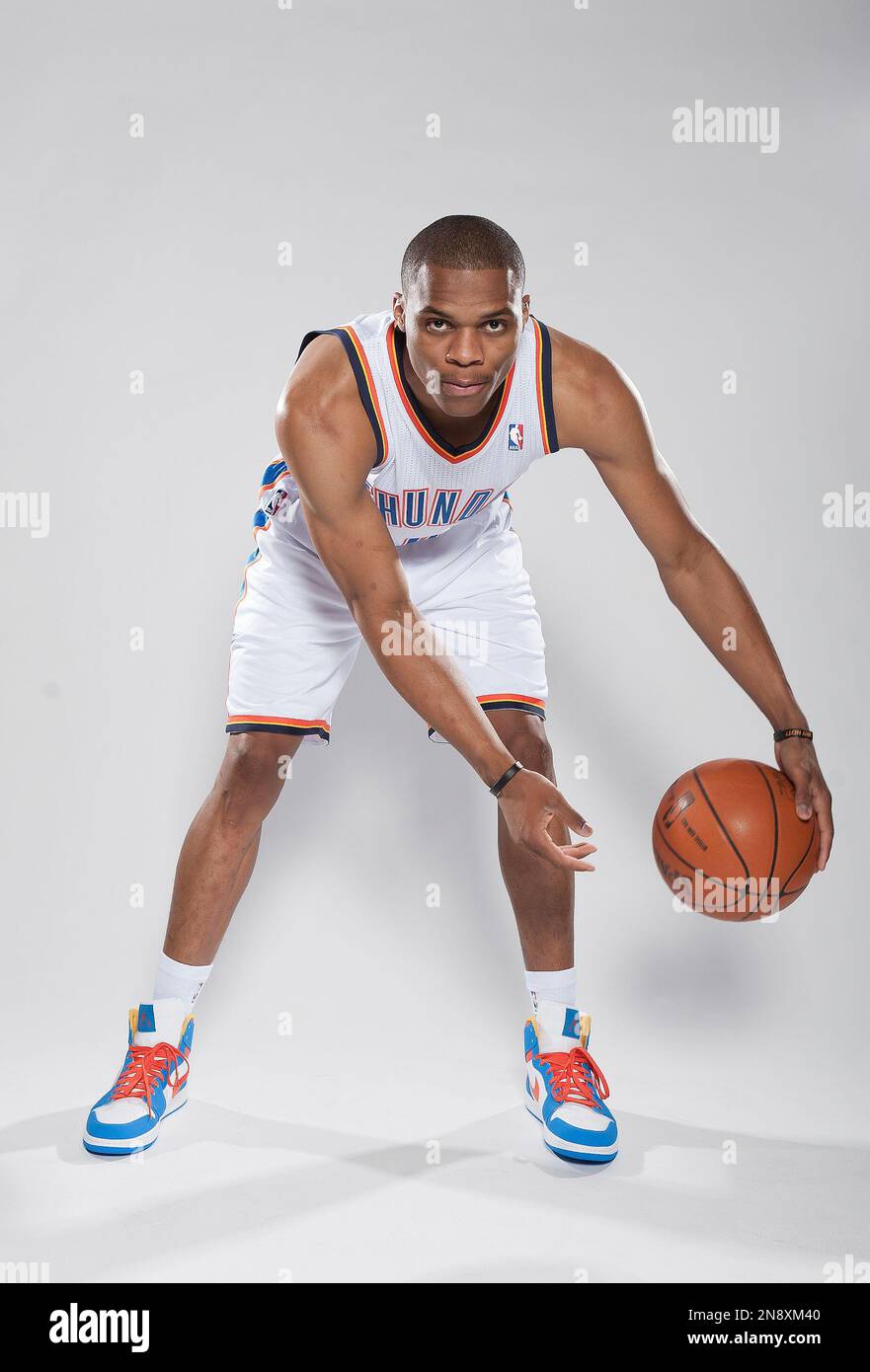Oklahoma City Thunder's Russell Westbrook poses for a photo during ...