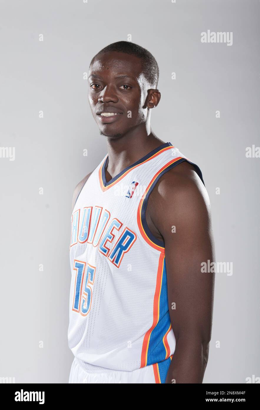 Oklahoma City Thunder's Reggie Jackson poses for a photo during media ...