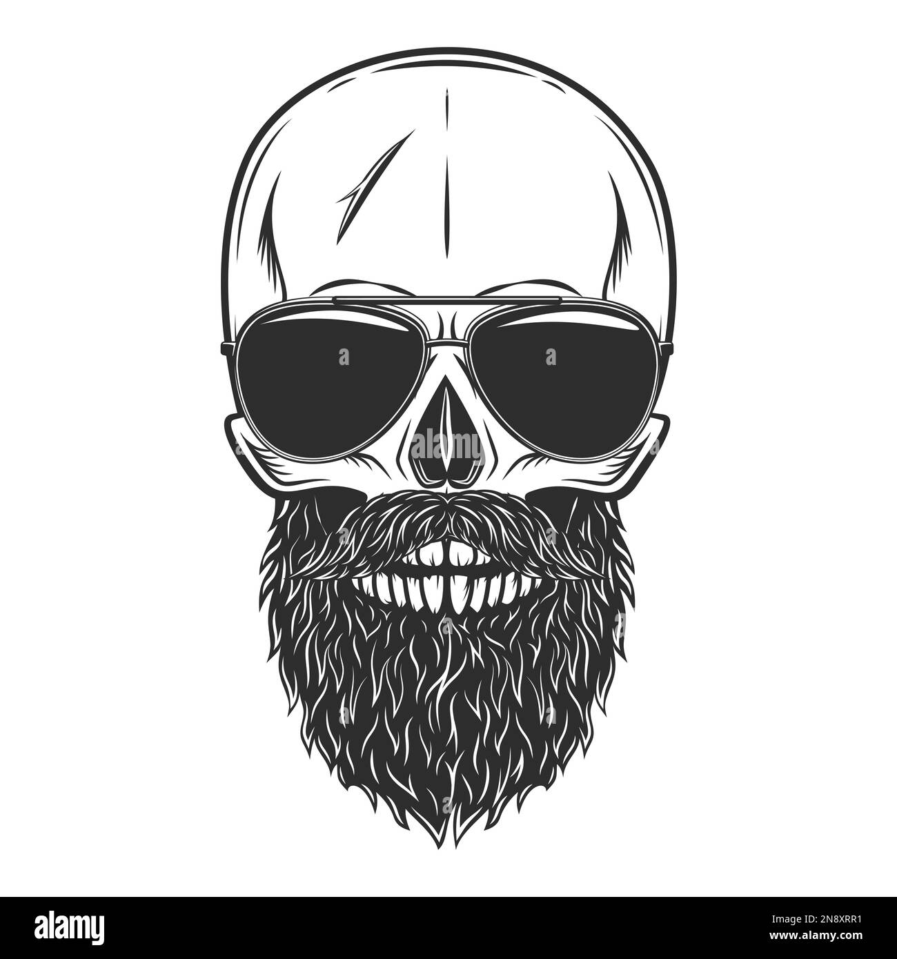 Hipster skull with beard and mustache in sunglasses with reflection ...