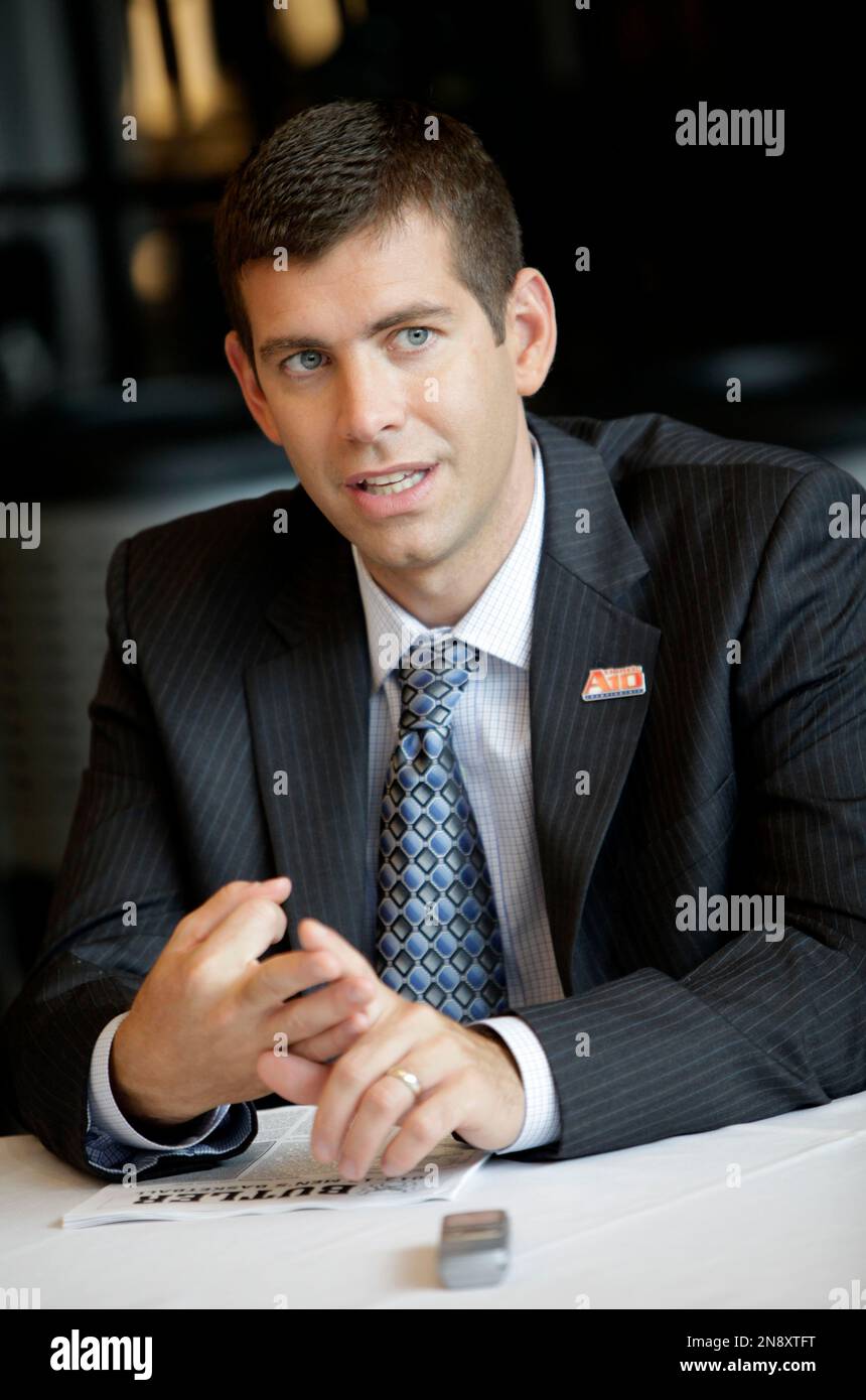 Butler head coach Brad Stevens speaks to the media at the NCAA college ...