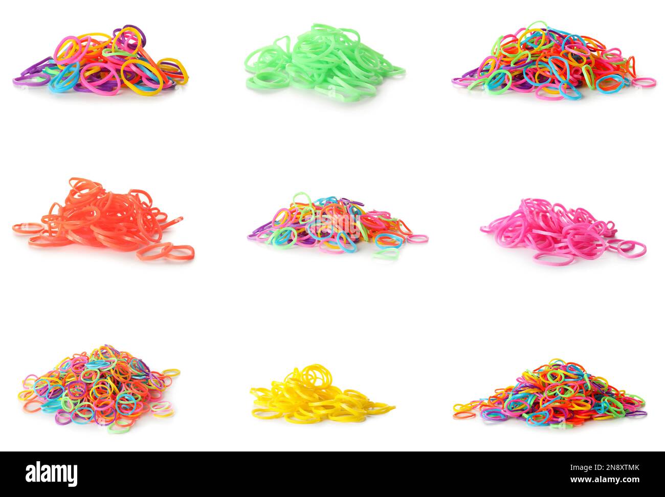 Collage of colorful rubber bands on white background Stock Photo - Alamy