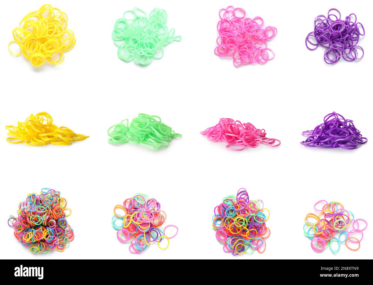 Collage of colorful rubber bands on white background Stock Photo - Alamy