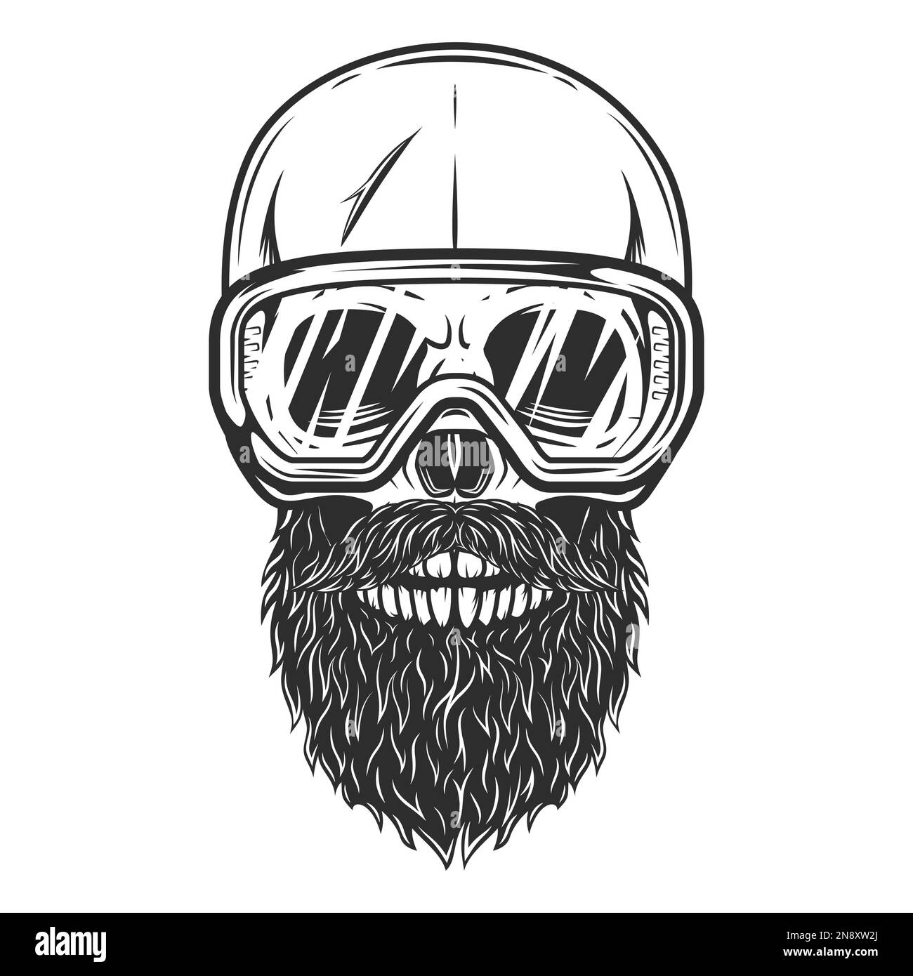 Hipster skull in glasses construction with beard and mustache isolated ...