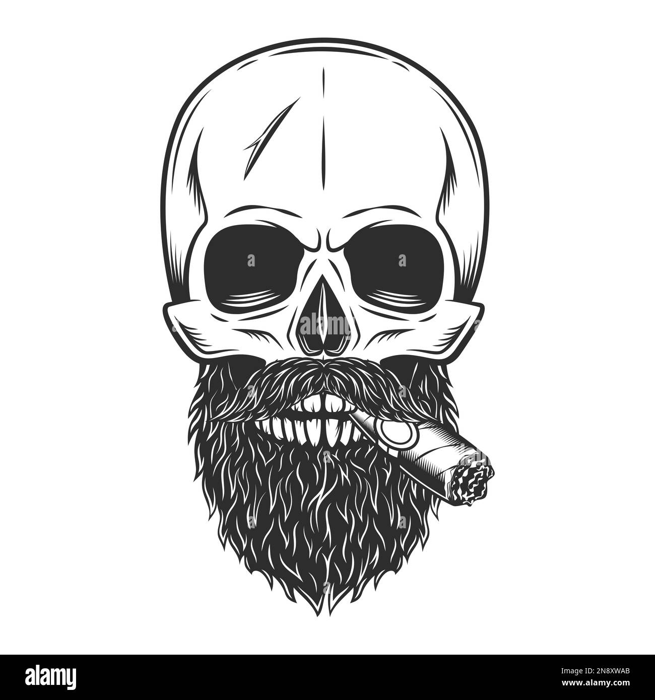 Hipster skull smoking cigar and cigarette with mustache and beard ...