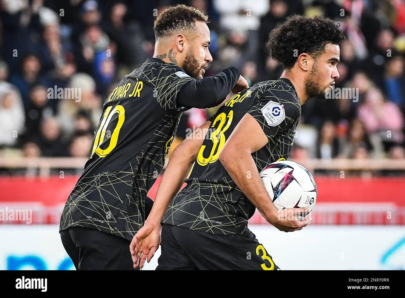Warren ZAIRE-EMERY of PSG celebrate his goal with NEYMAR JR of PSG ...