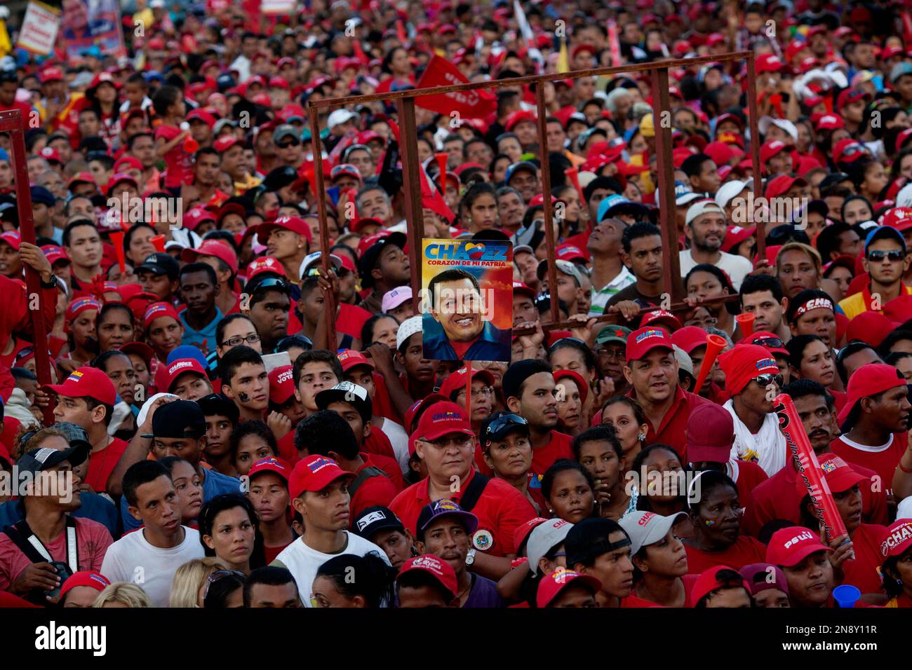 Supporters of Venezuela's President Hugo Chavez attend a campaign rally ...