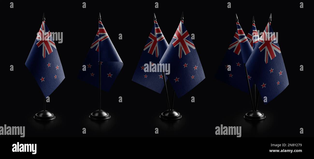 Small national flags of the New Zealand on a black background Stock ...