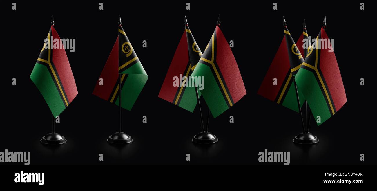 Small national flags of the Vanuatu on a black background Stock Photo ...
