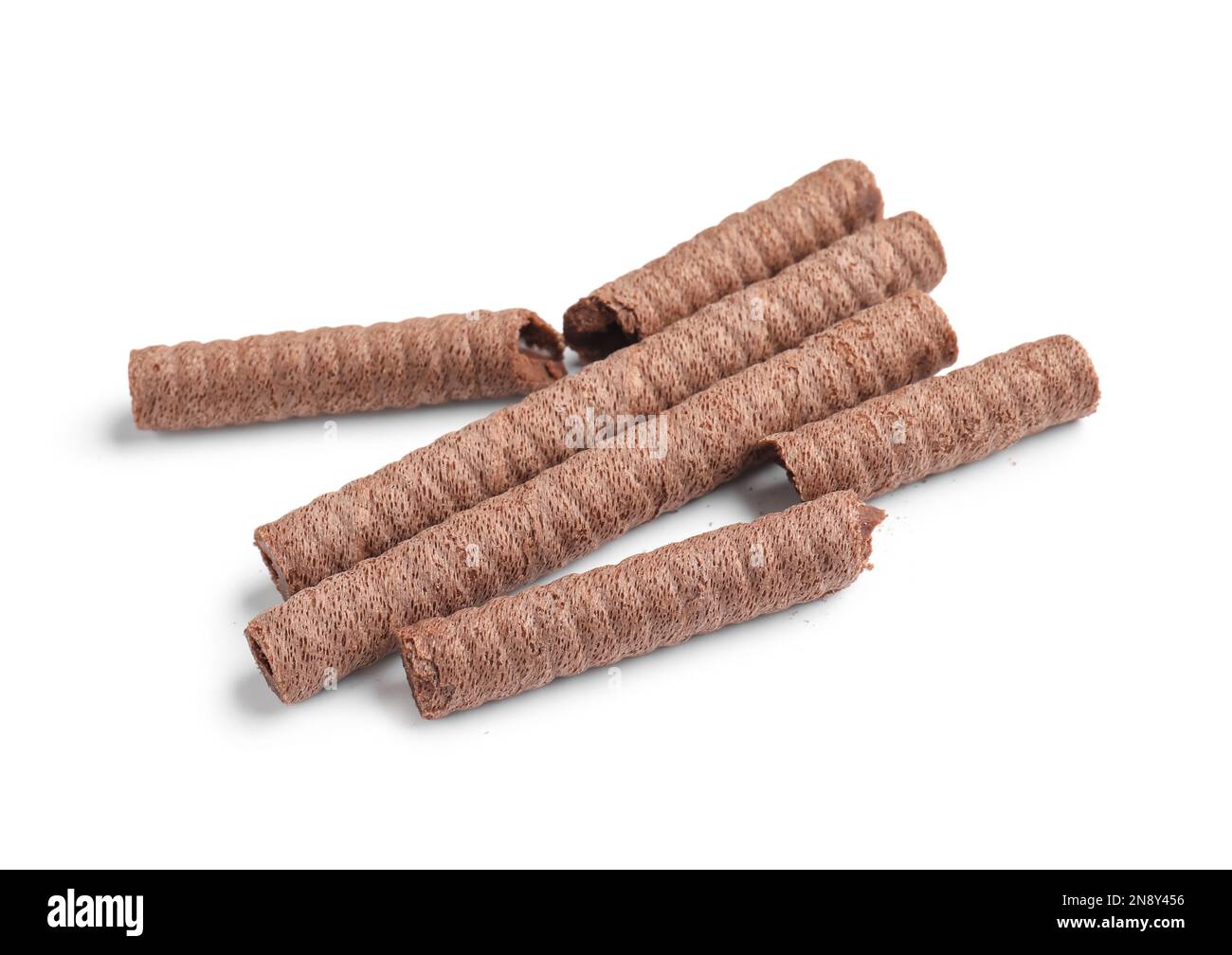Delicious chocolate wafer rolls isolated on white background Stock ...