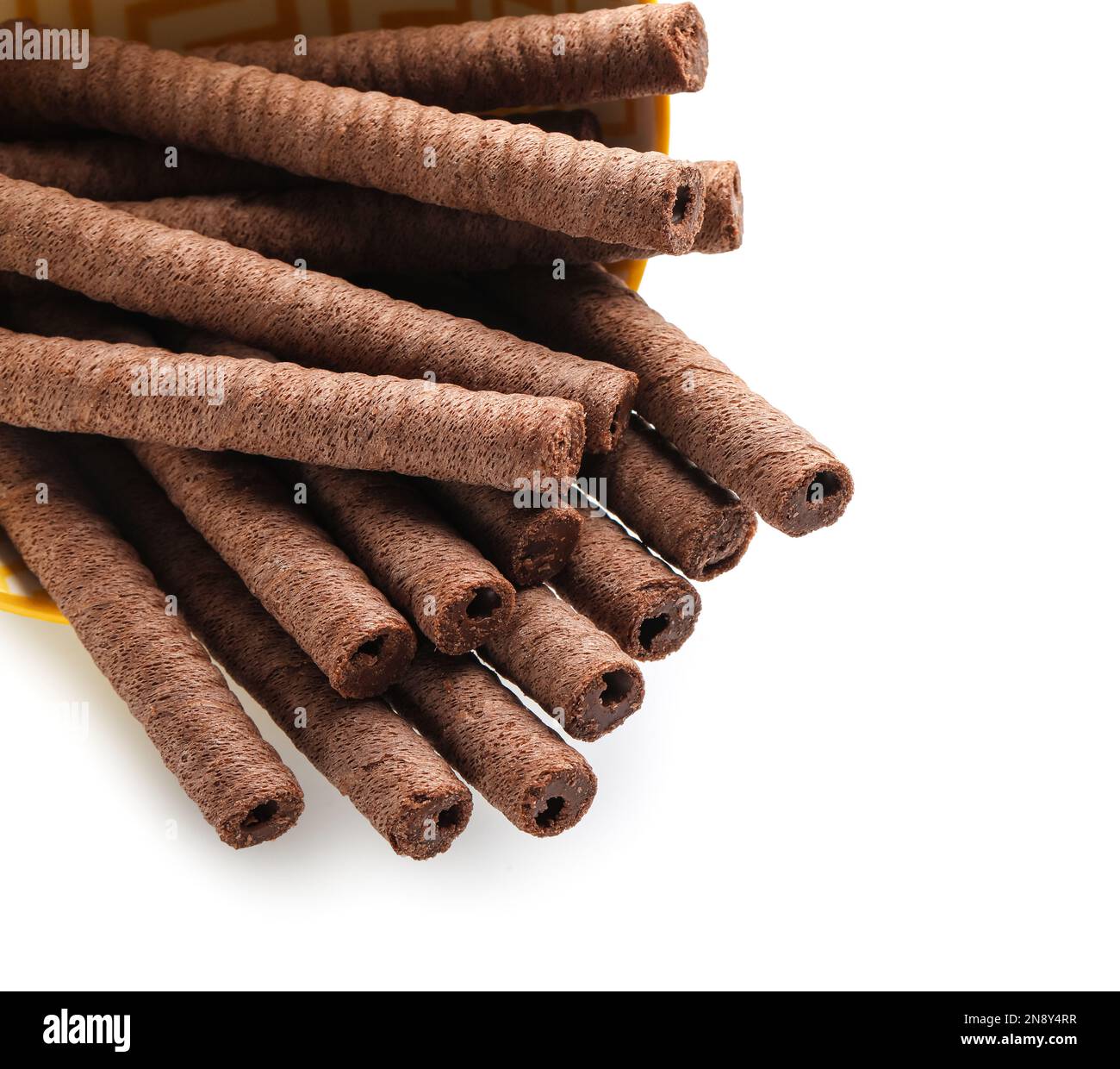 Delicious chocolate wafer rolls isolated on white background Stock ...