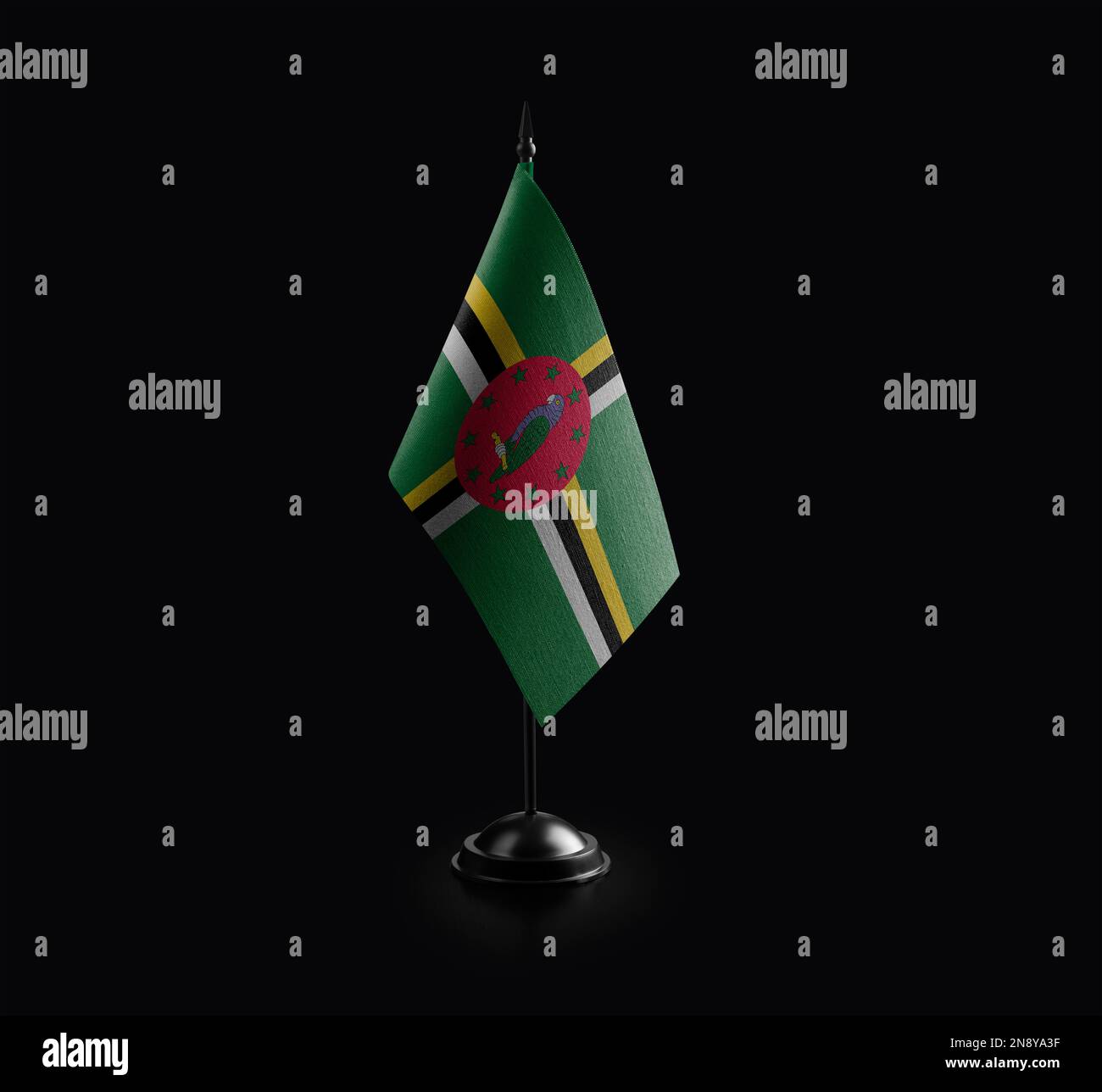 Small national flag of the Dominica on a black background Stock Photo ...