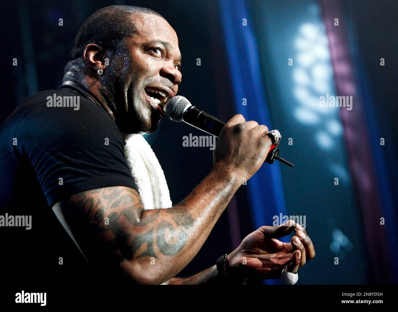 Singer Busta Rhymes is seen in concert at the Nokia Theatre during ...