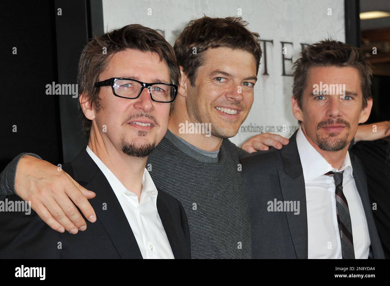 Scott Derrickson, from left, Jason Blum and Ethan Hawke attend the LA ...