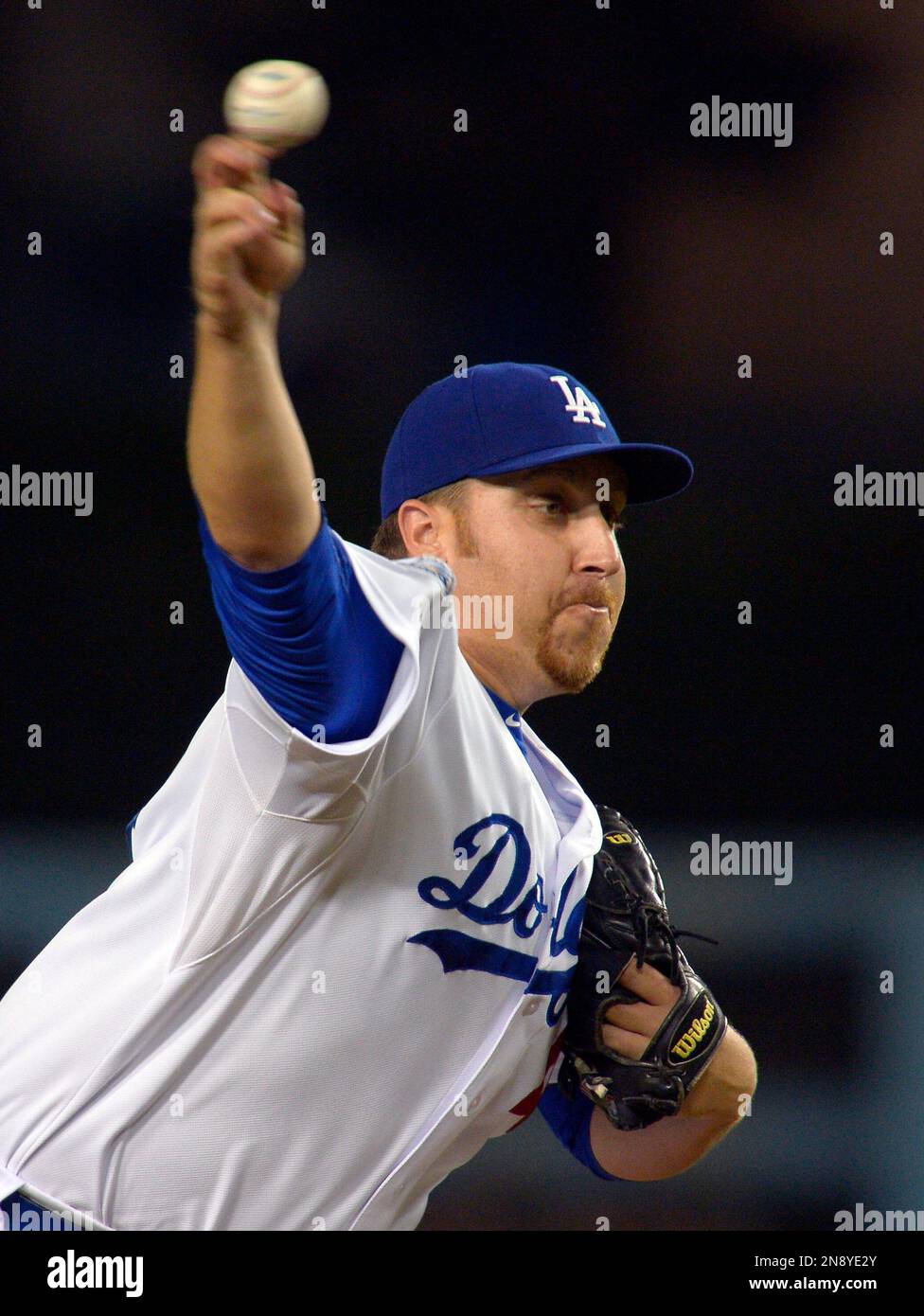 Los Angeles Dodgers starting pitcher Aaron Harang throws to the plate ...