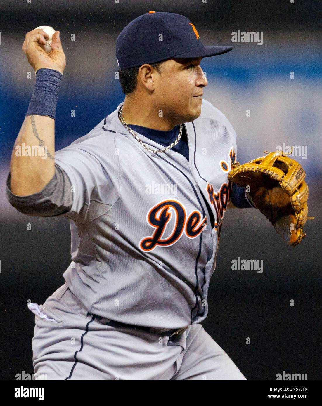 Detroit Tigers third baseman Miguel Cabrera throws out Kansas City ...