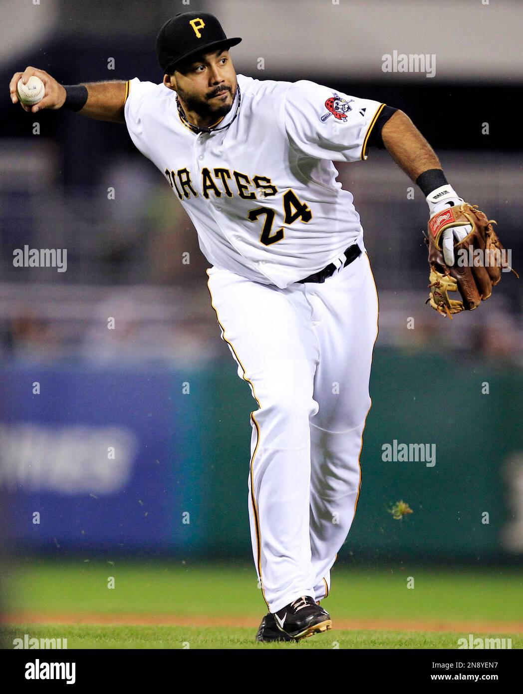 Pittsburgh Pirates third baseman Pedro Alvarez (24) fields a ball and ...