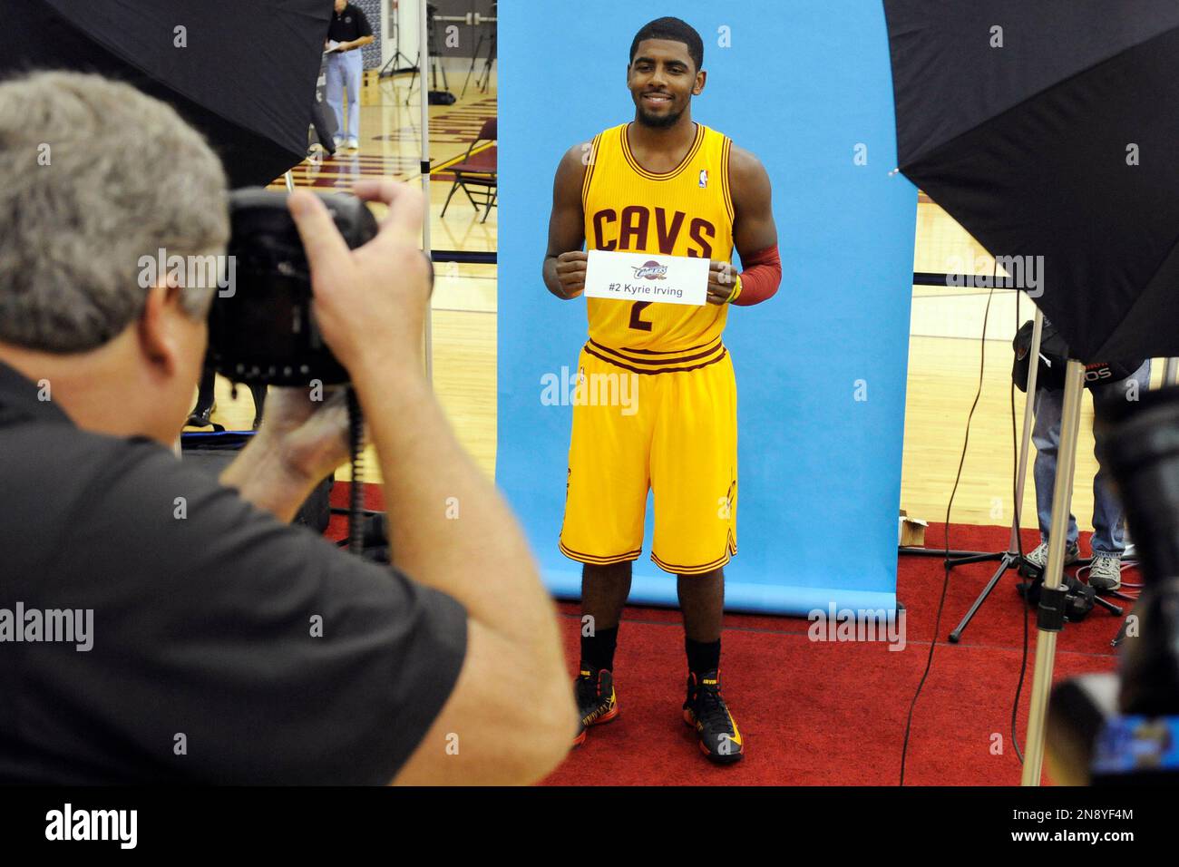 Cleveland Cavaliers guard Kyrie Irving poses for a photo during their ...