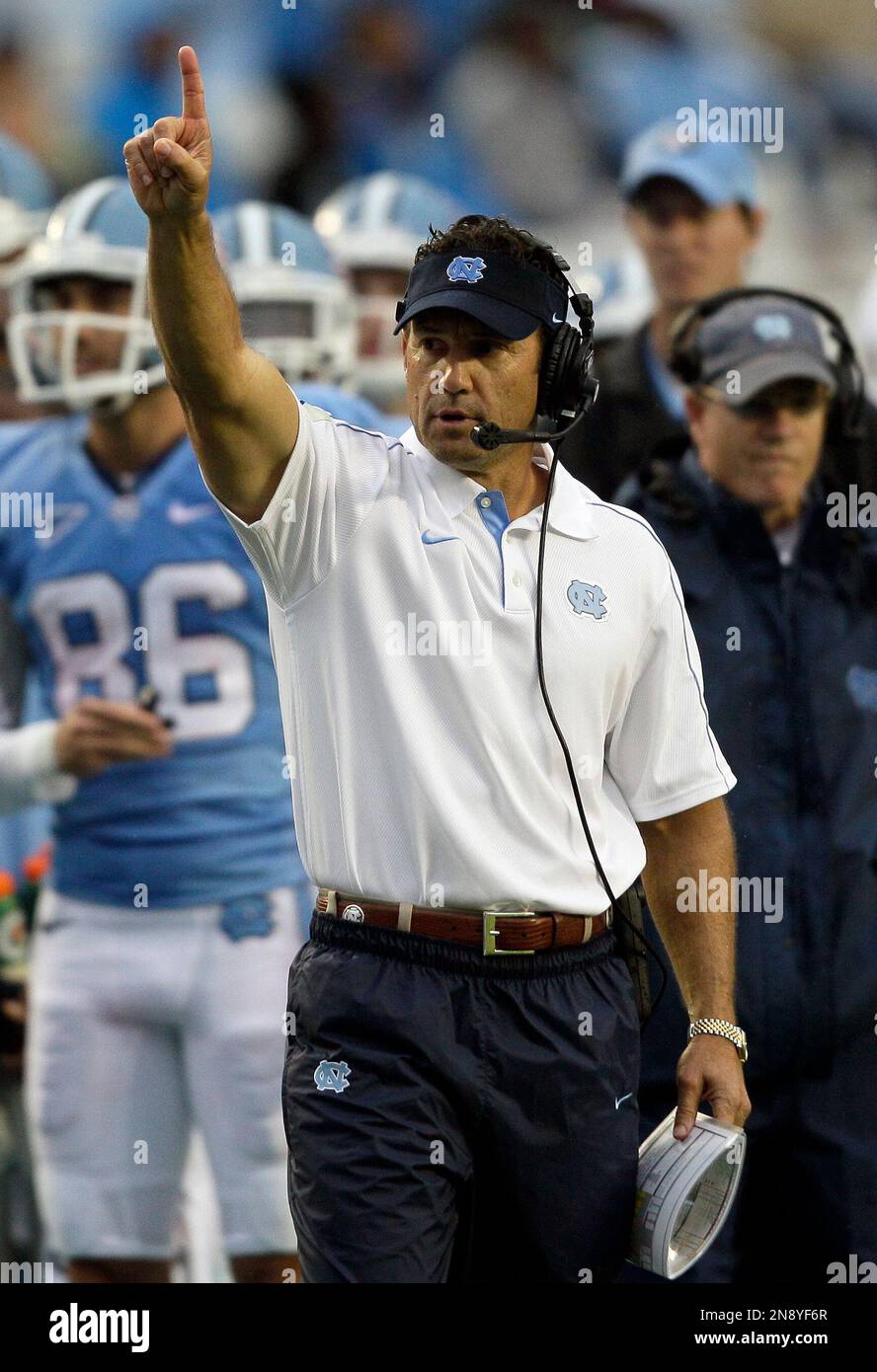 North Carolina Tar Heels head coach Larry Fedora coaches against Idaho ...