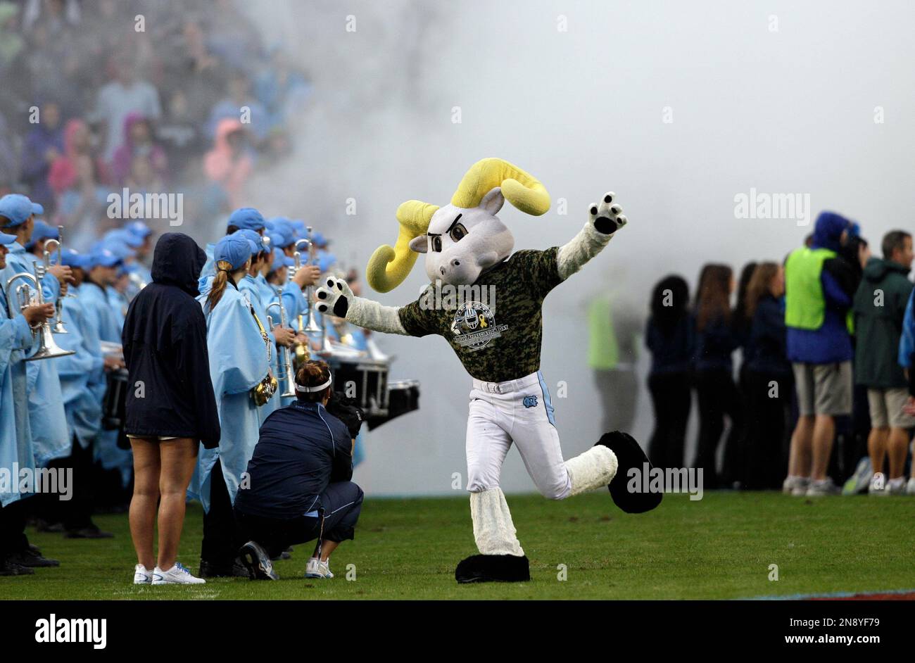 The North Carolina mascot appears prior to an NCAA college football ...