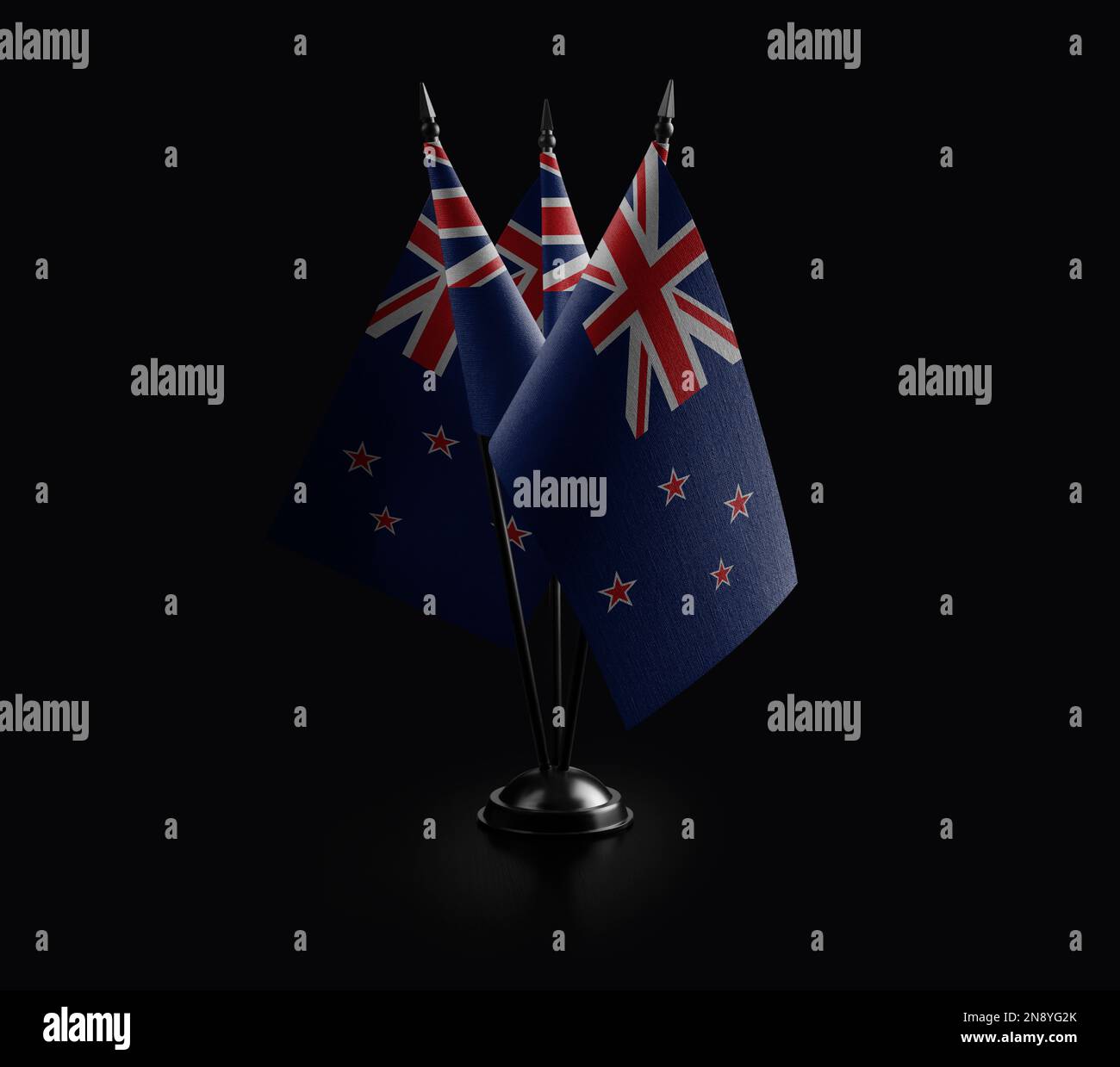 Small national flags of the New Zealand on a black background Stock ...