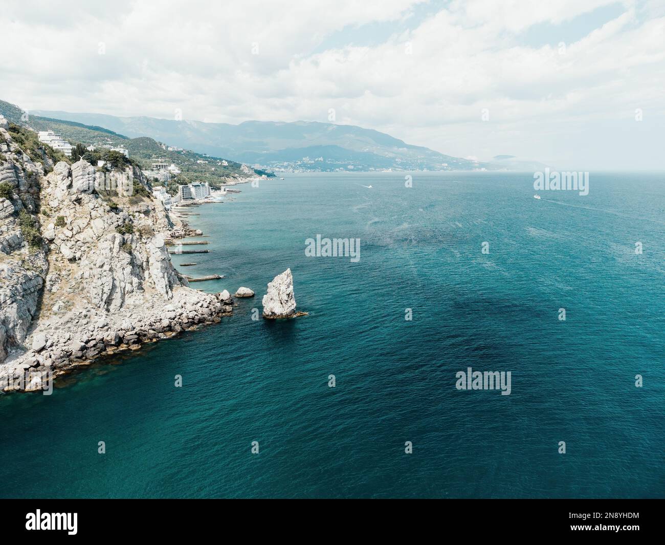 aerial photo of rock Parus Sail and Ayu-Dag Bear Mountain and near ...