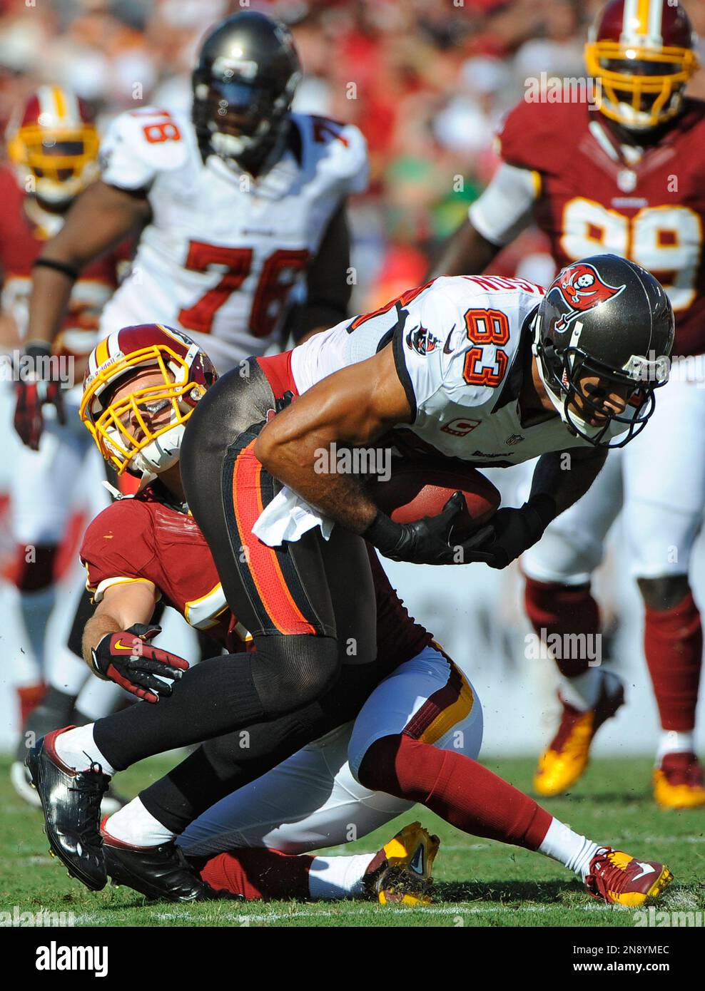 Tampa Bay Buccaneers wide receiver Vincent Jackson (83) is brought down ...