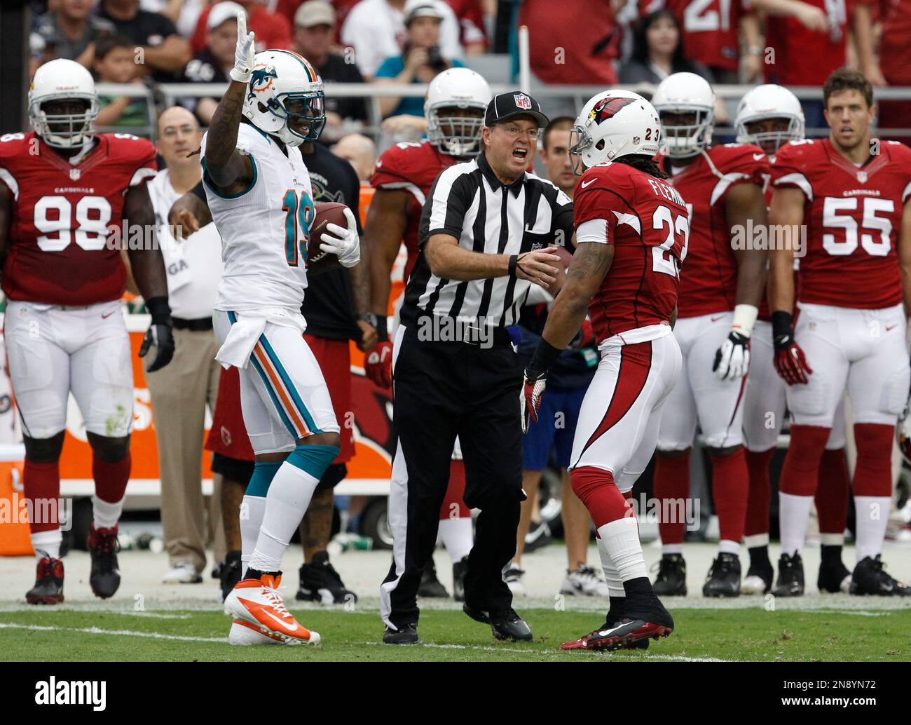 Arizona Cardinals cornerback Jamell Fleming (23) and Miami Dolphins ...