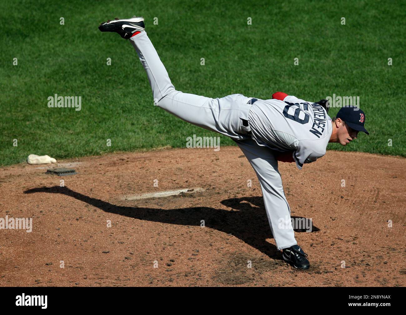 Boston Red Sox pitcher Clayton Mortensen throws to the Baltimore ...