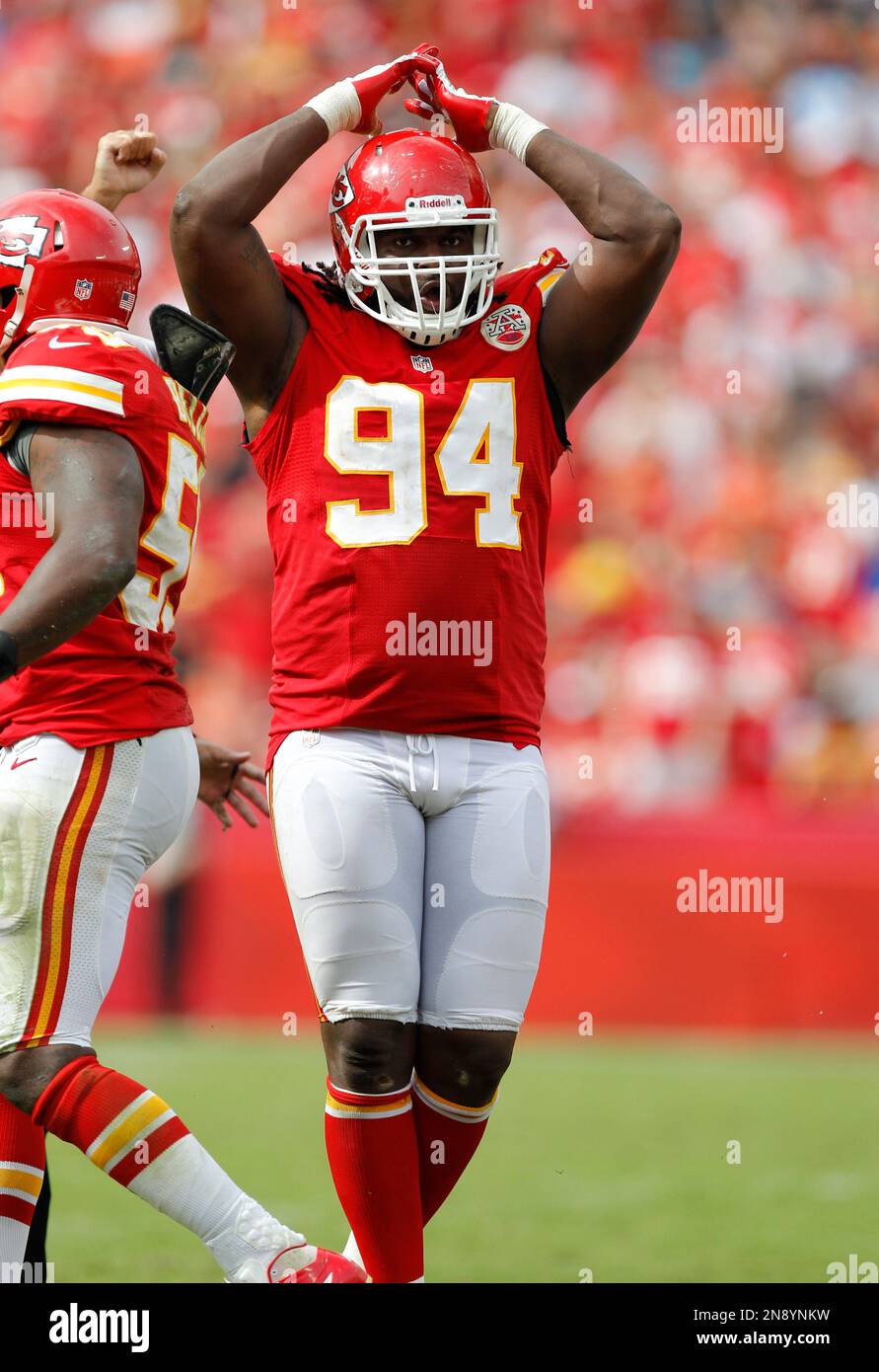 Kansas City Chiefs defensive end Tyson Jackson (94) celebrates a sack ...