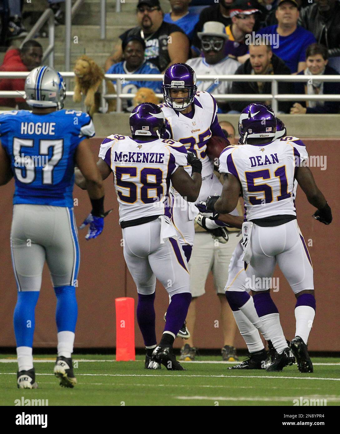 Minnesota Vikings' Marcus Sherels (35) is congratulated by teammates ...