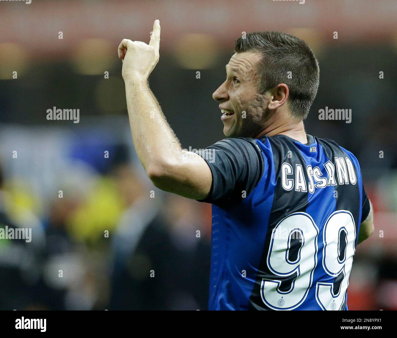 Inter Milan forward Antonio Cassano celebrates after scoring during a ...