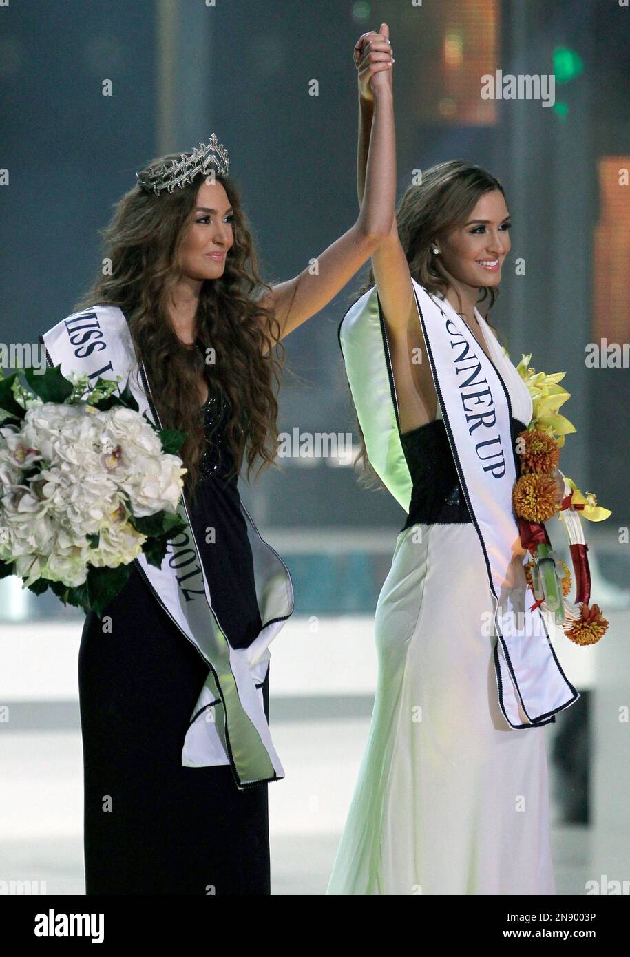 Newly crowed Miss Lebanon 2012 Rina Shibany, 21, left, and her sister ...