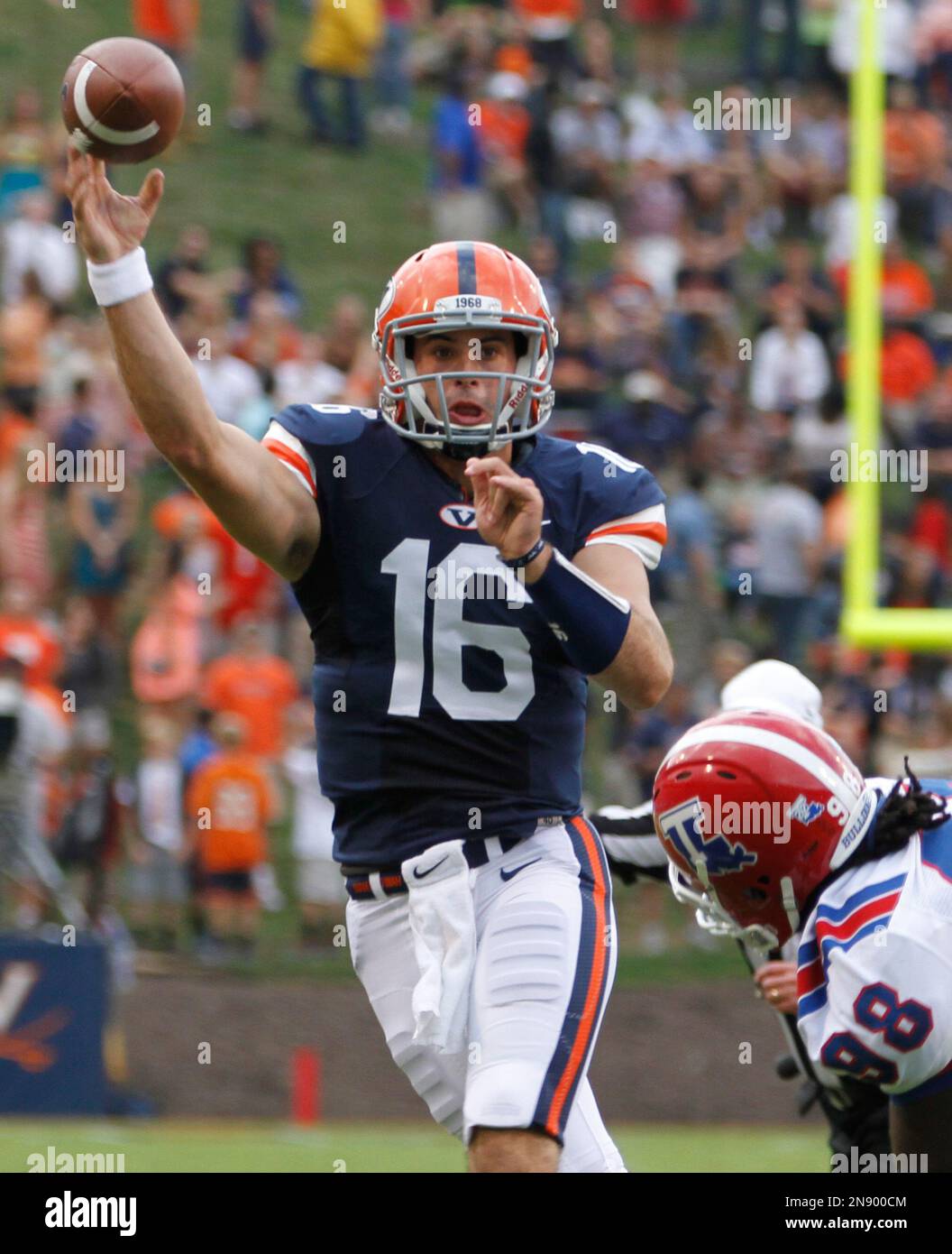 Virginia quarterback Michael Rocco (16) tosses a pass during the first ...