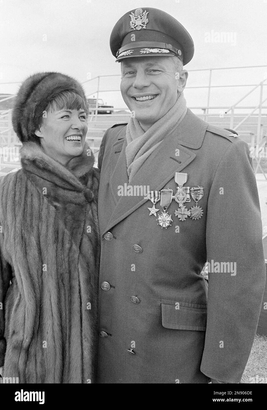 Col. Robin Olds, and his wife the former Ella Raines shown following ...