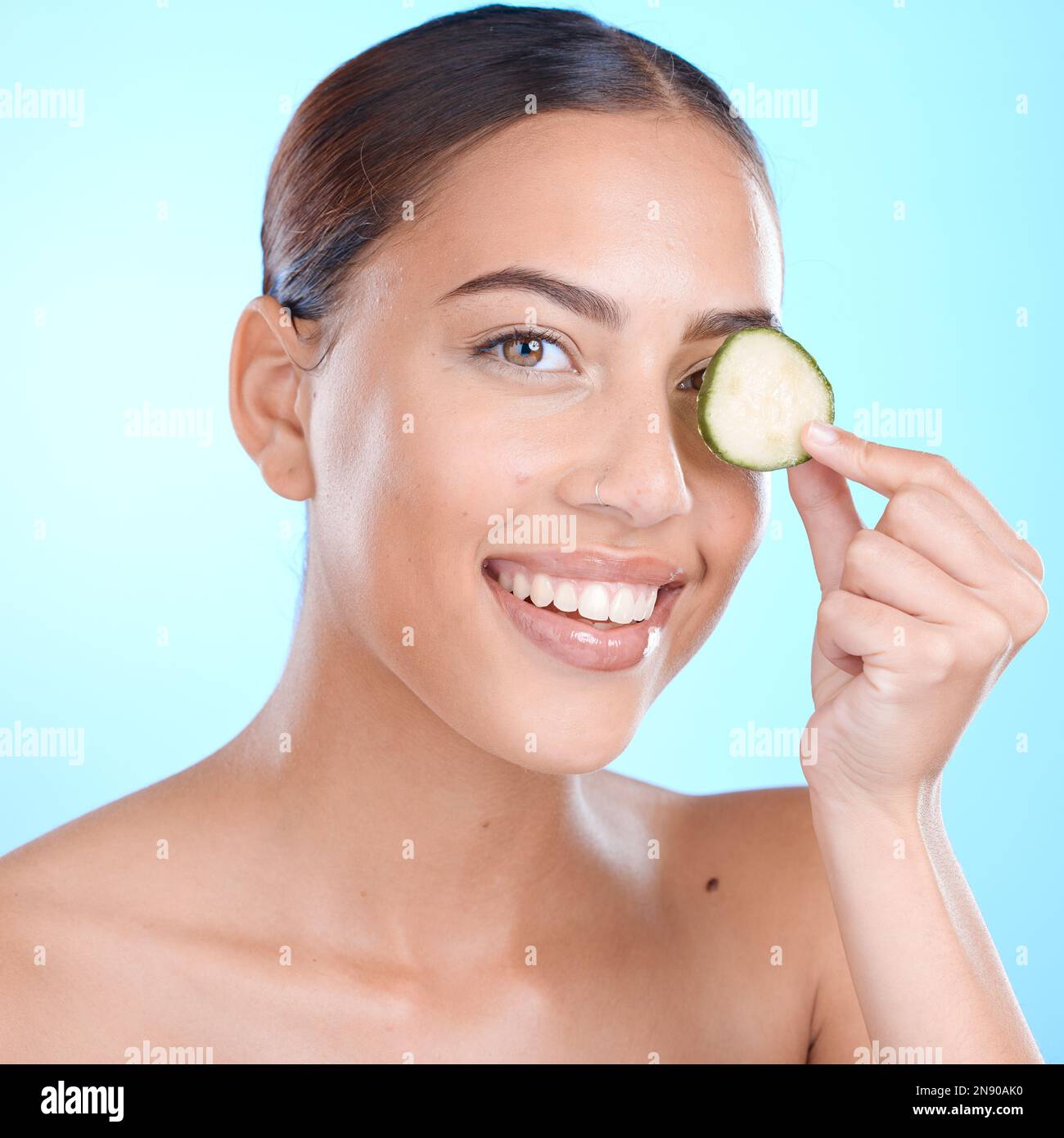 Skincare, cucumber and beauty portrait of woman about natural ...