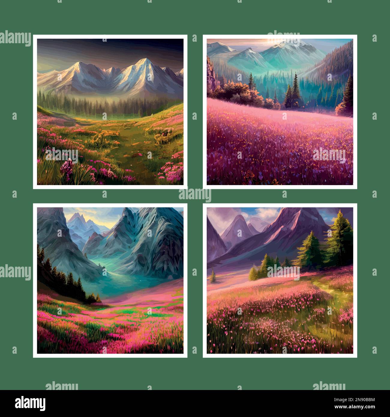 Poppy field with mountain Stock Vector Images - Alamy