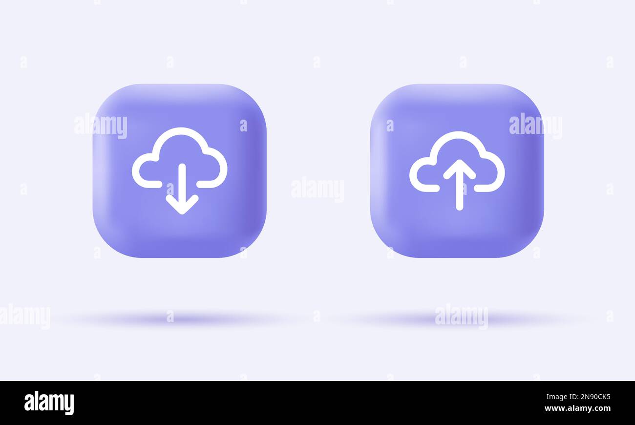 3d download and upload icons on realistic violet buttons. Modern ...