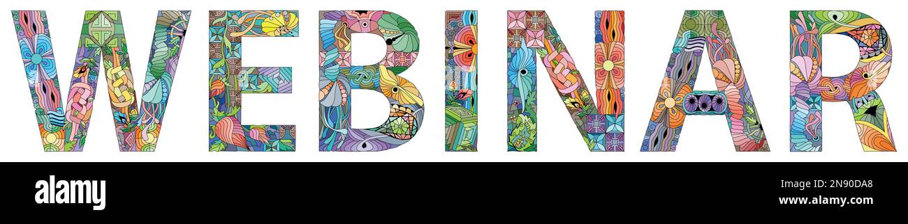 Hand-painted art design. Hand drawn illustration word WEBINAR for t ...