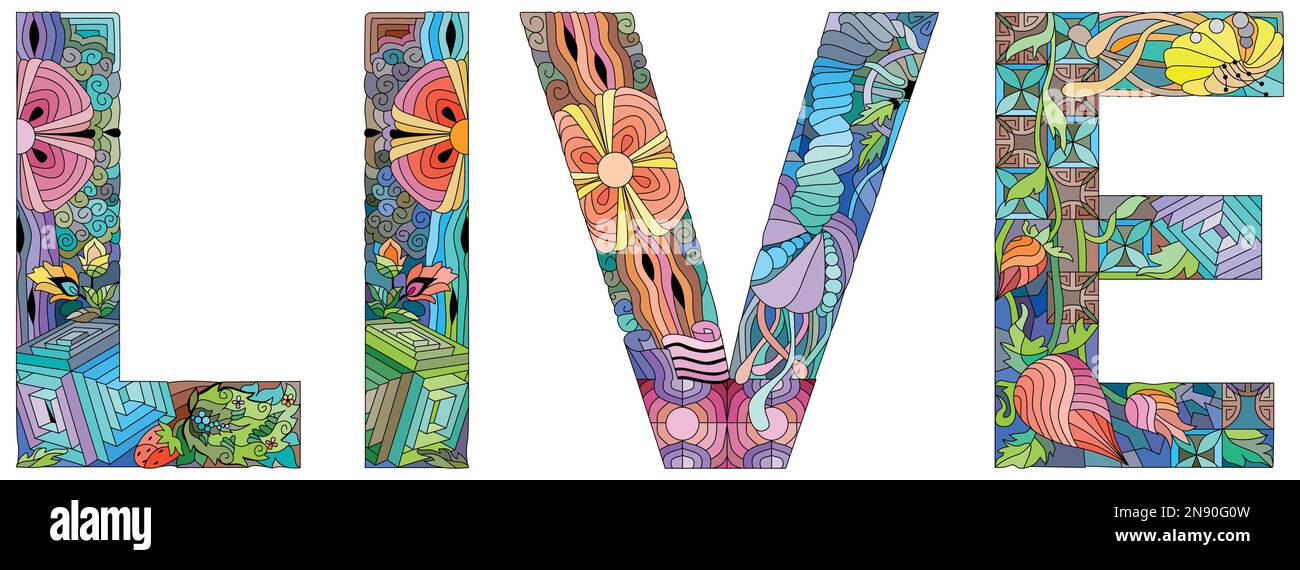 Hand-painted art design. Hand drawn illustration word LIVE for t-shirt ...