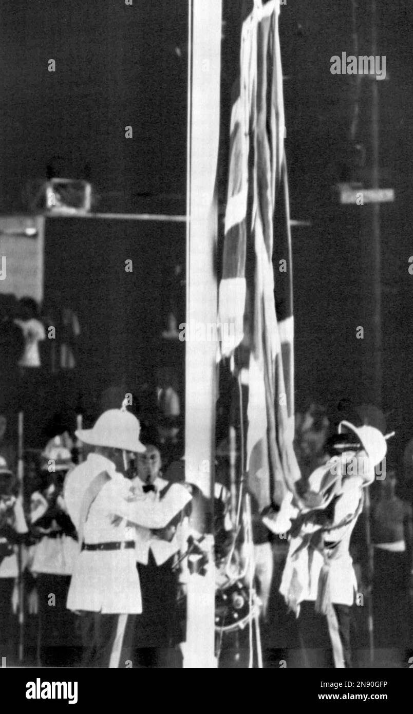 The Union Jack is lowered for the last time in Nassau, on July 10, 1973 ...