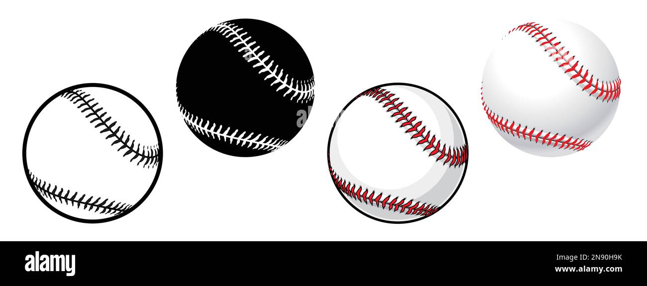 simple classic baseball cartoon shaded black white base ball set of 4 ...