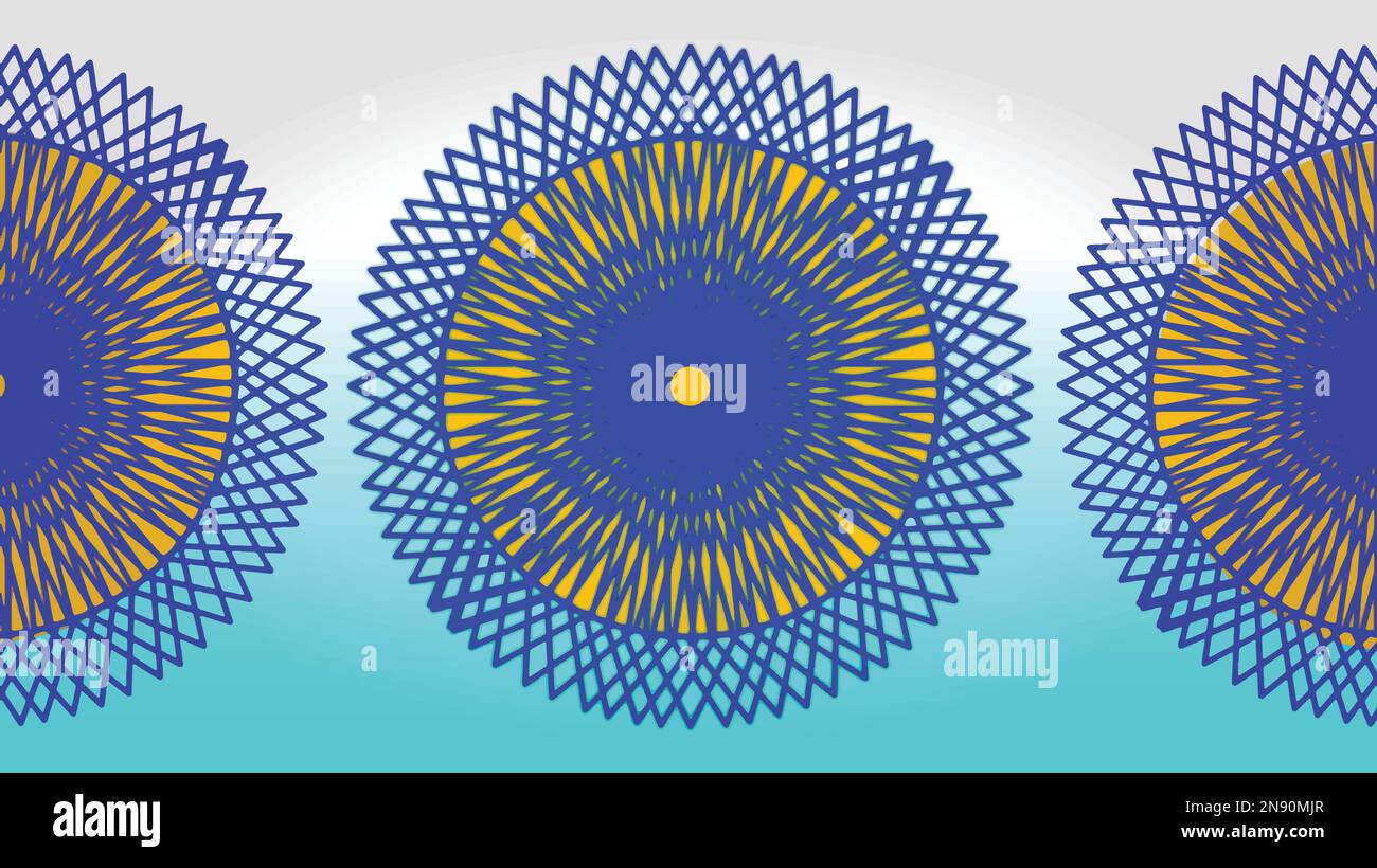 vector illustration blue and yellow circle mandala isolated on colorful ...