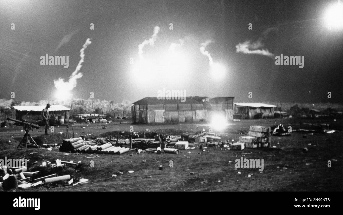 U.S. flares light up the beleaguered Special Forces camp at Plei Me ...