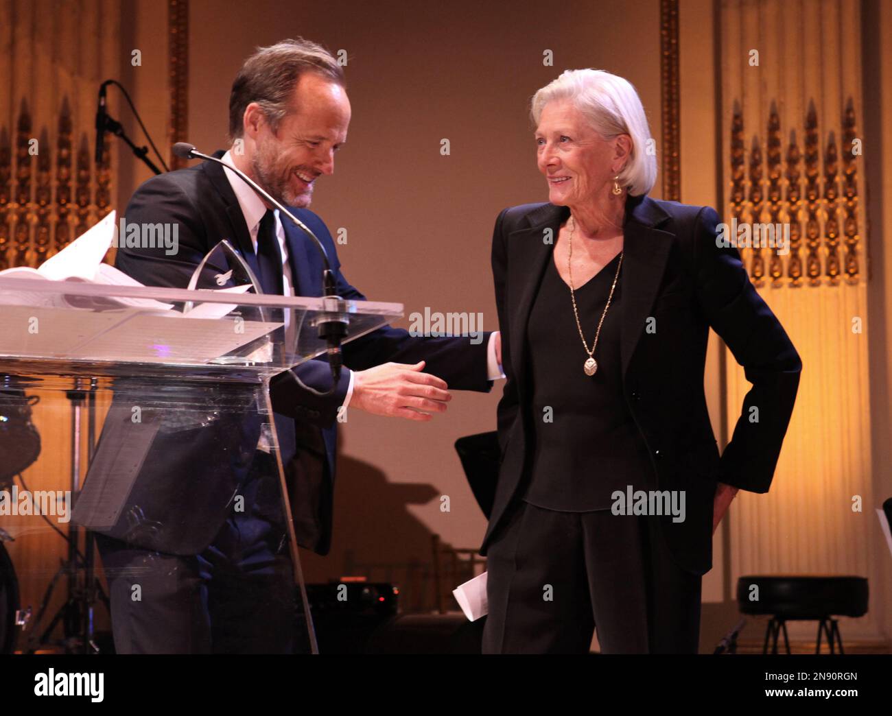 Actor John Benjamin Hickey introduces actress Vanessa Redgrave at the ...